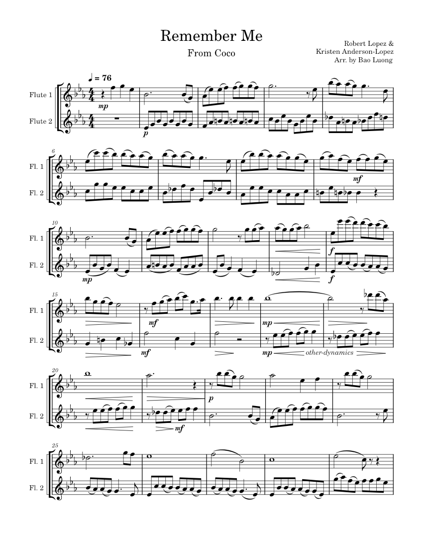 Remember Me (Coco) for Flute Duet - Arr. by Bao Luong – luongbao25050 ...