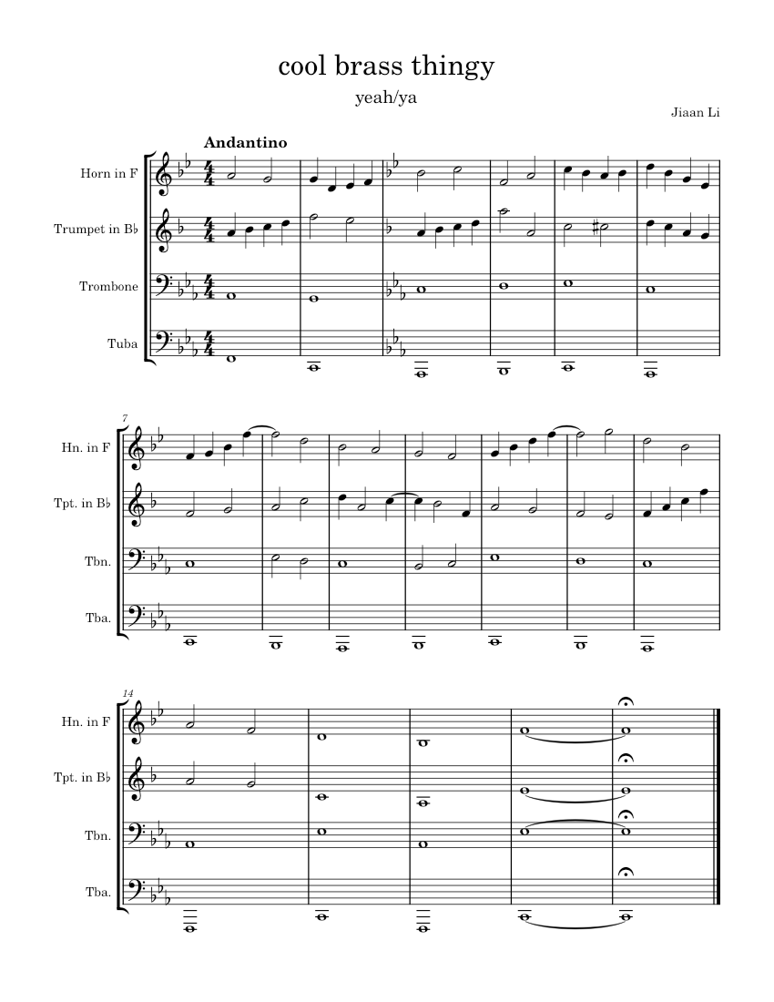 cool brass thingy Sheet music for Trombone, Tuba, French horn, Trumpet ...