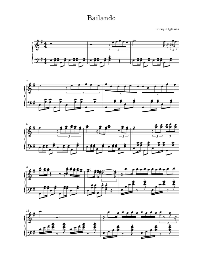 Bailando – Enrique Iglesias Sheet music for Piano (Solo) | Musescore.com