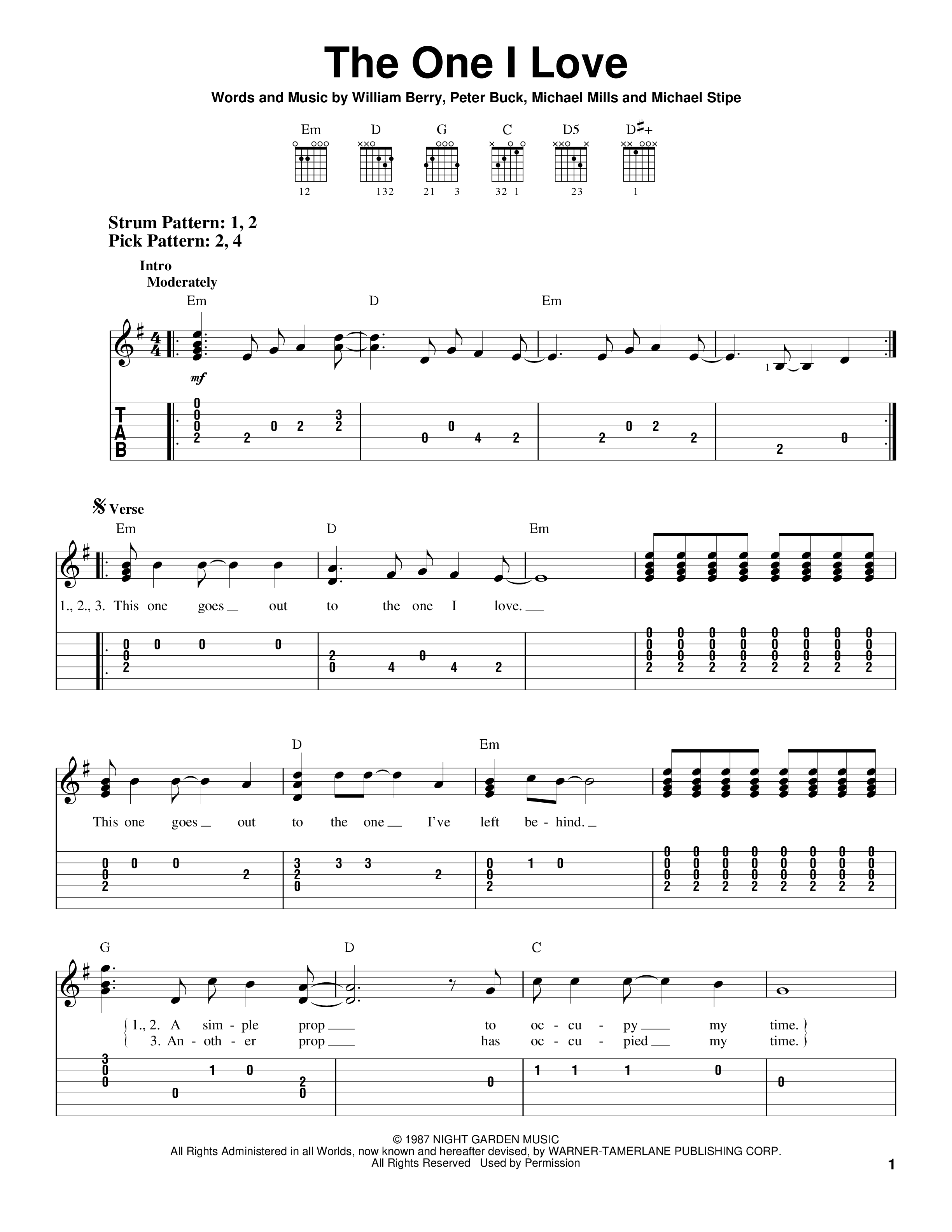Play Official version of One I Love, The Sheet Music by Rem for Guitar ...