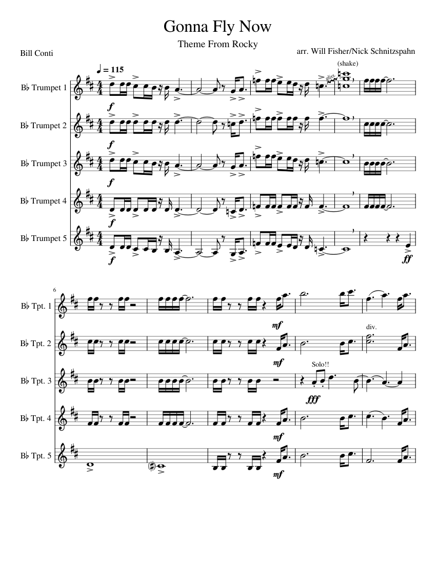 Gonna Fly Now - Conti Sheet music for Trumpet in b-flat (Mixed Quintet ...
