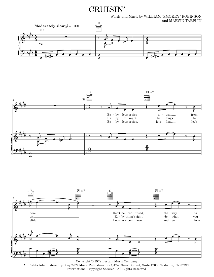 Play Official version of Cruisin' Sheet Music by Huey Lewis & Gwyneth ...