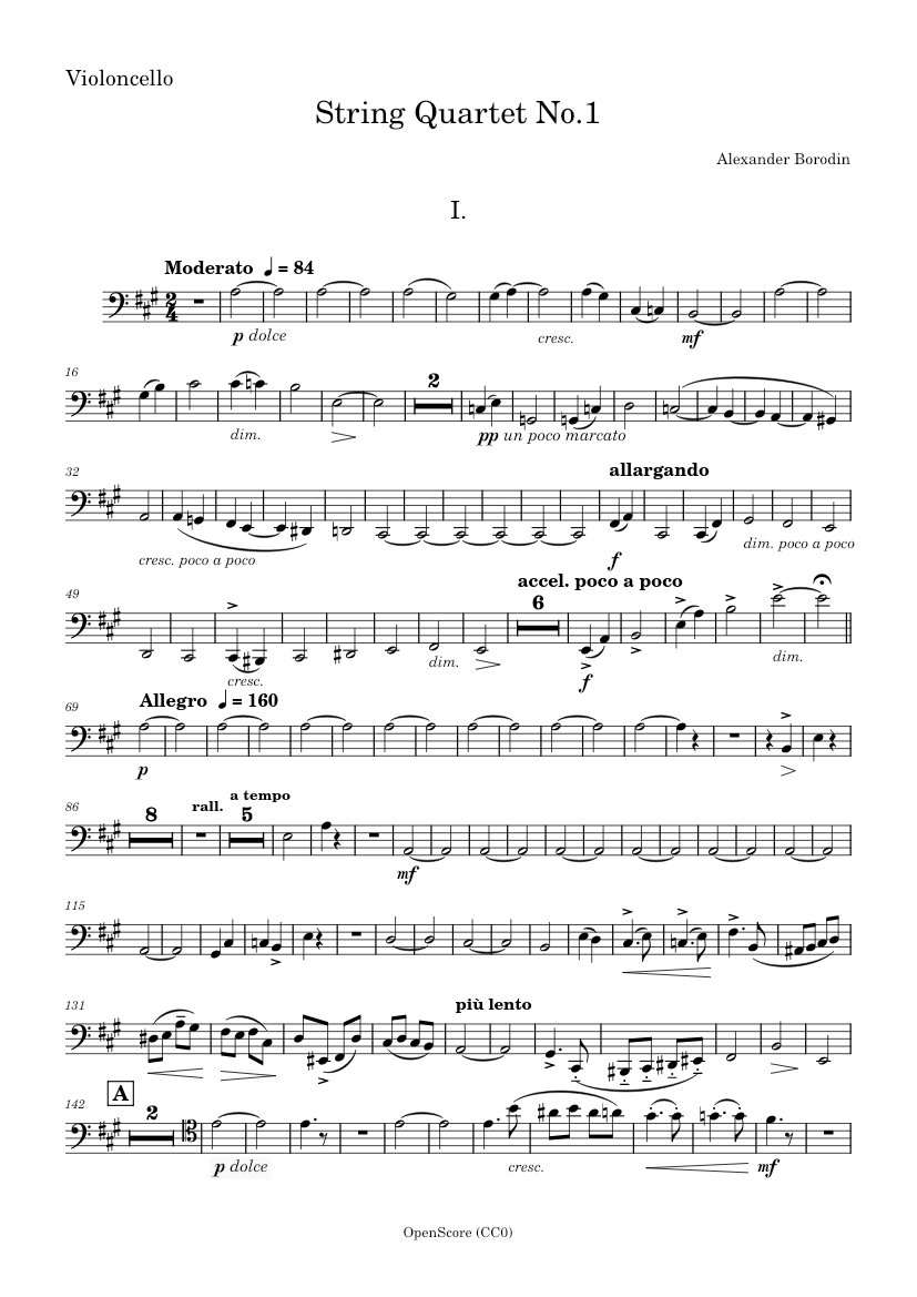 String Quartet No.1 – Aleksandr Borodin - Cello PART Sheet music for Cello (String Quartet ...