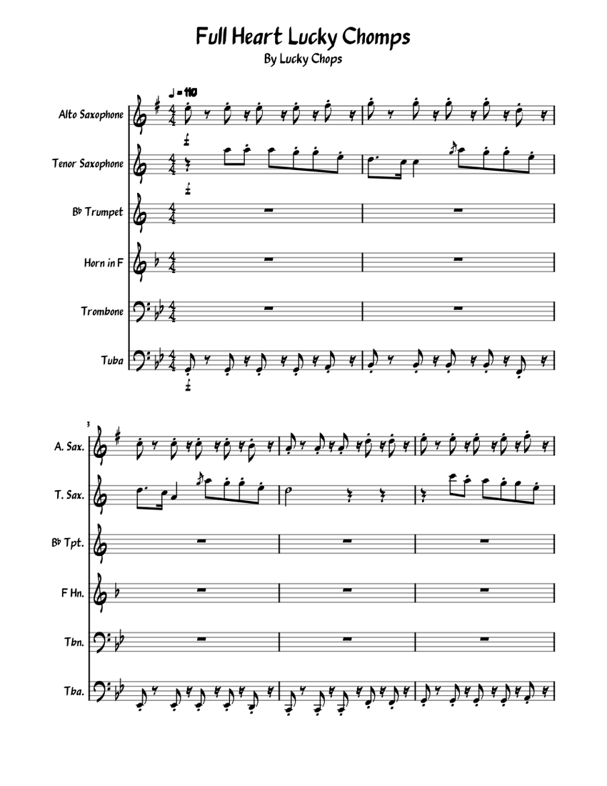 Full Heart Lucky Chomps Sheet music for Trombone, Tuba, Saxophone alto ...