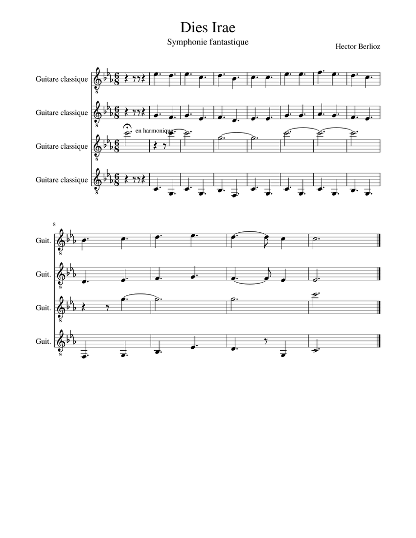 Dies Irae Sheet music for Guitar (Mixed Quartet) | Musescore.com
