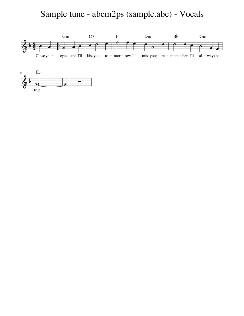 Sample tune - abcm2ps (sample.abc) - Vocals Sheet music for Piano (Solo ...