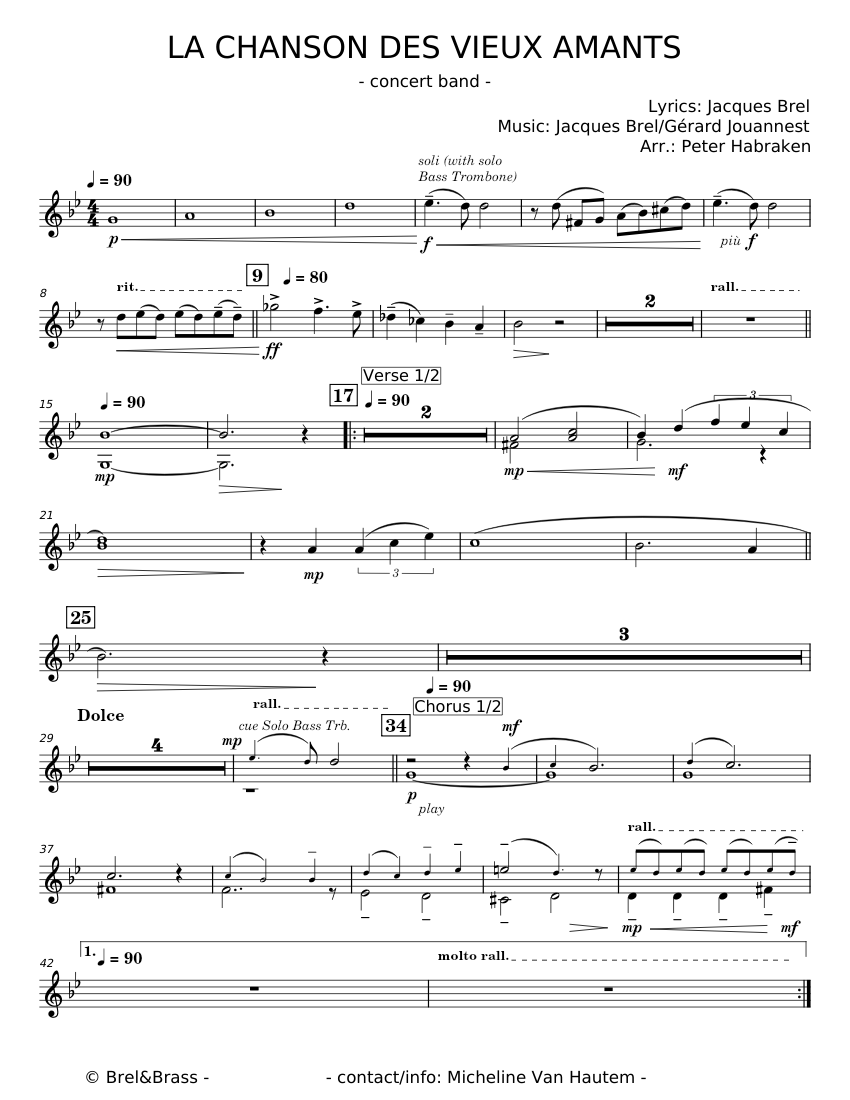 La chanson des vieux amants - Jacques Brel Sheet music for French horn ...