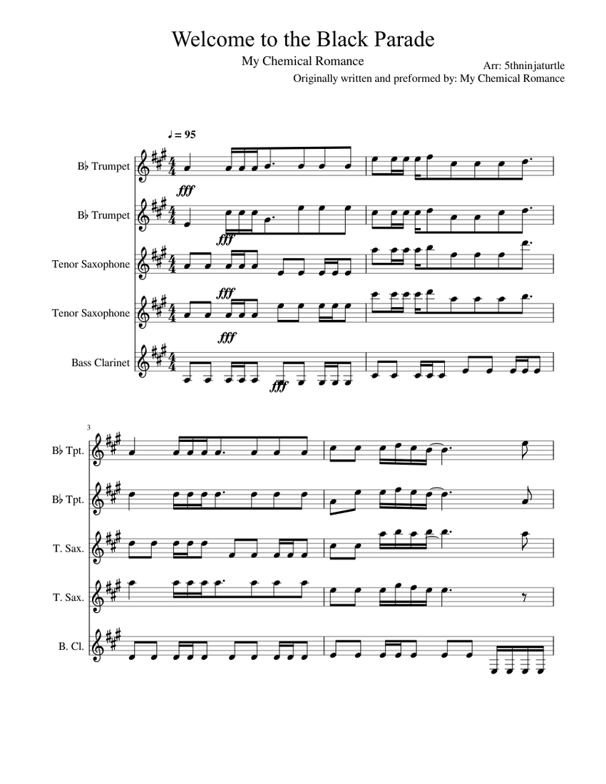Welcome to the Black Parade fast part not done Sheet music for Clarinet ...