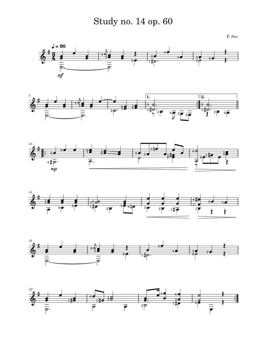 Study no. 14 op. 60 - Fernando Sor Sheet music for Piano (Solo) Easy ...