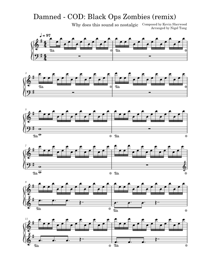 Damned - COD Black Ops Zombies (remix) Sheet music for Piano (Solo ...