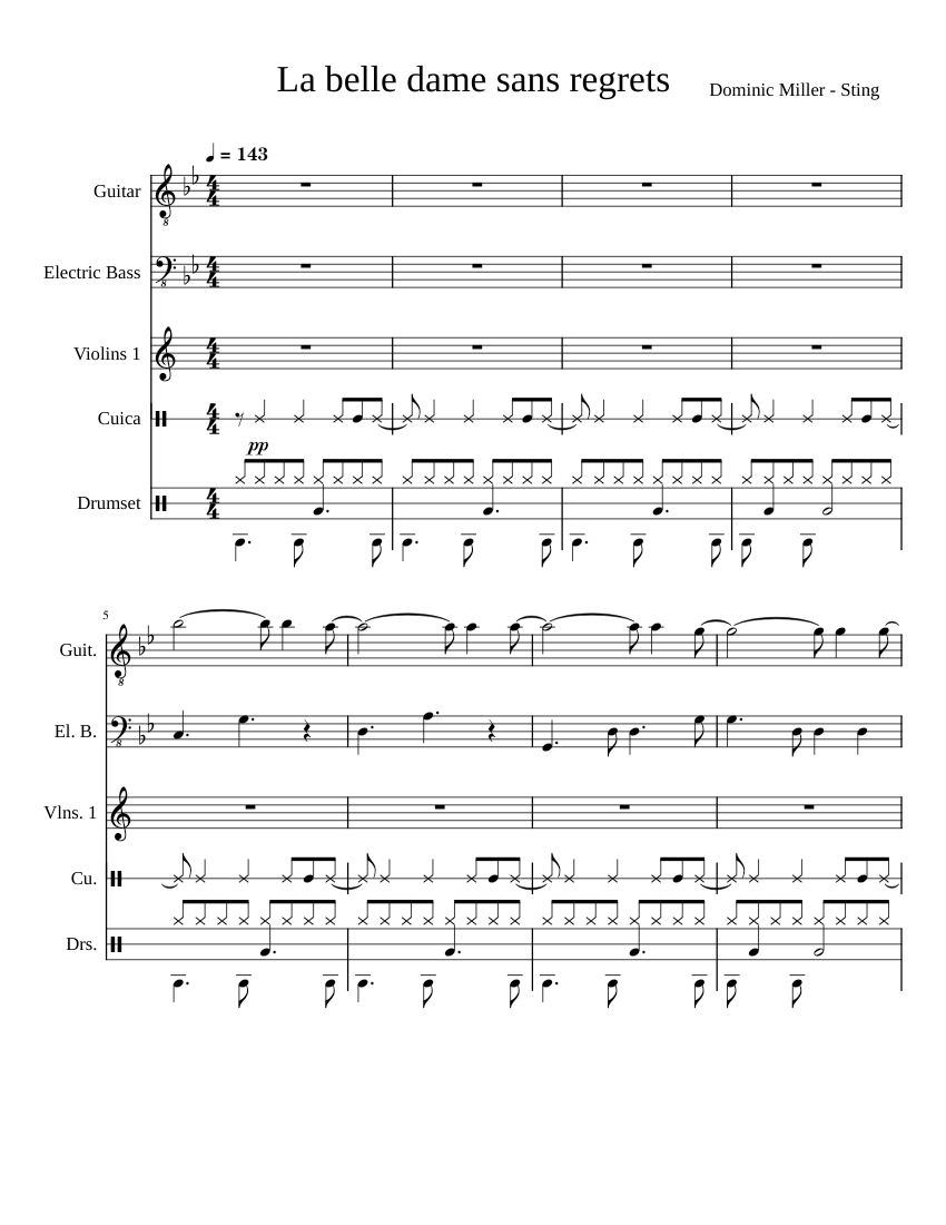 La belle dame sans regrets.mscz Sheet music for Guitar, Bass guitar, Drum group, Strings group ...