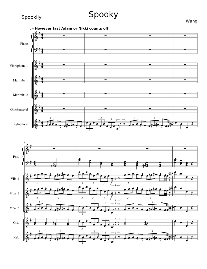 Spooky Sheet music for Piano, Vibraphone, Glockenspiel, Snare drum ...