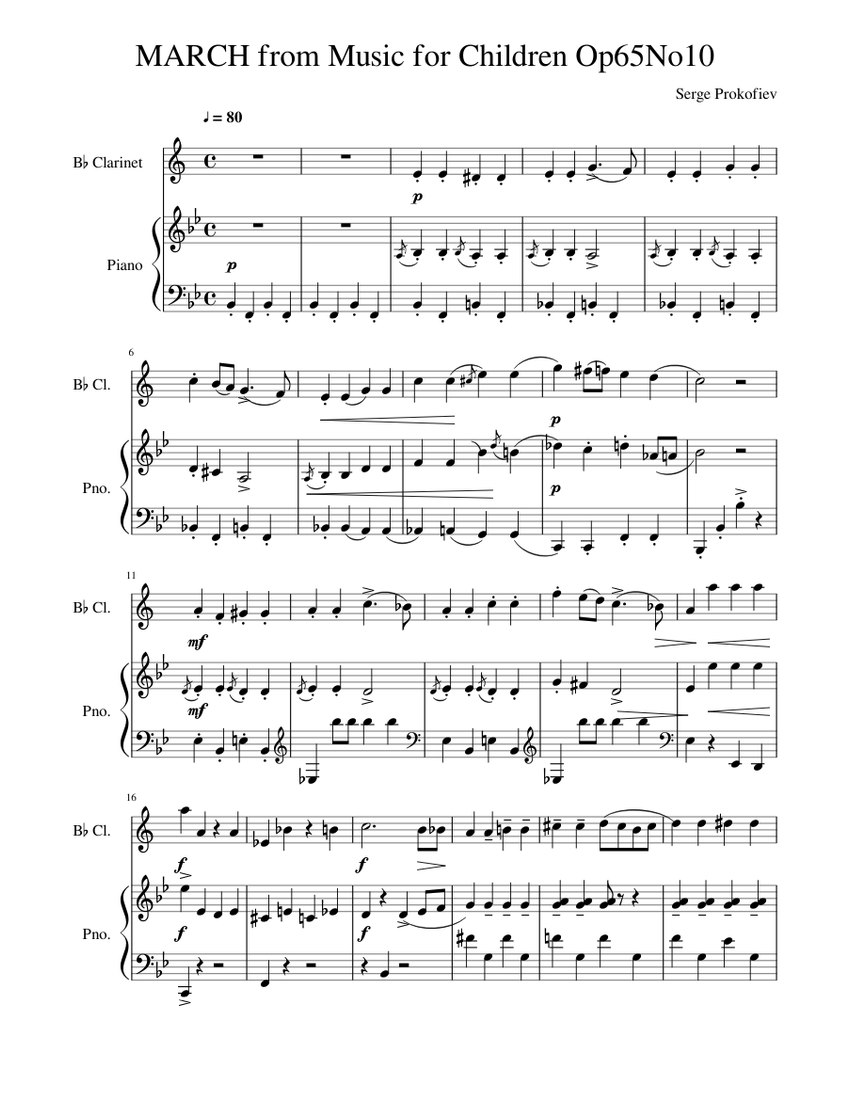 MARCH from Music for Children Op65No10 Sheet music for Piano, Clarinet ...