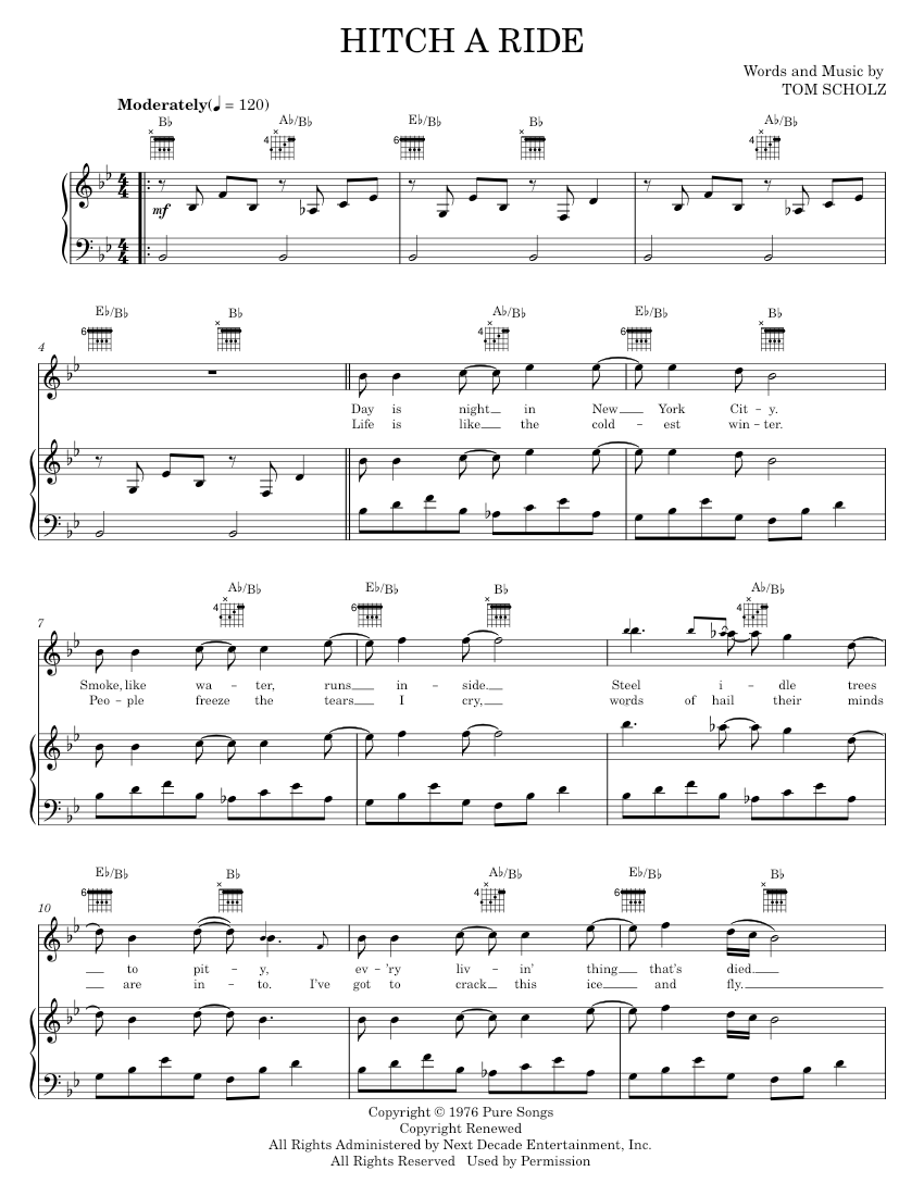 Play Official version of Hitch a ride Sheet Music by Boston for Piano ...