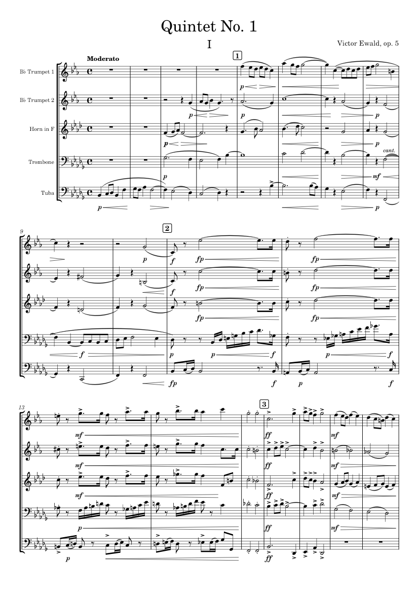 Brass Quintet No.1, Op.5 – Victor Ewald Sheet music for Trombone, Tuba, Trumpet in b-flat ...