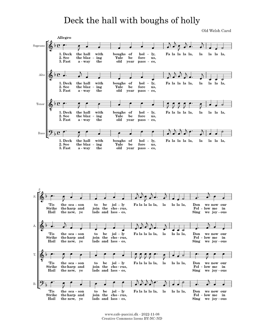 Deck the hall with boughs of holly – Misc Traditional Sheet music for ...