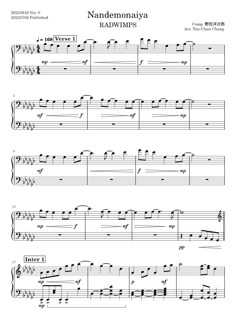 Nandemonaiya Sheet Music for Piano (Solo) Easy | MuseScore.com