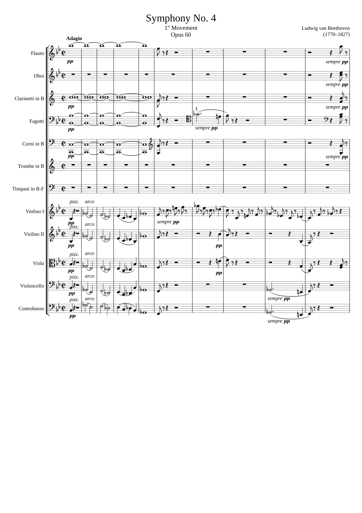 Symphony No. 4, 1st Movement Sheet Music for Flute, Oboe, Clarinet in b ...