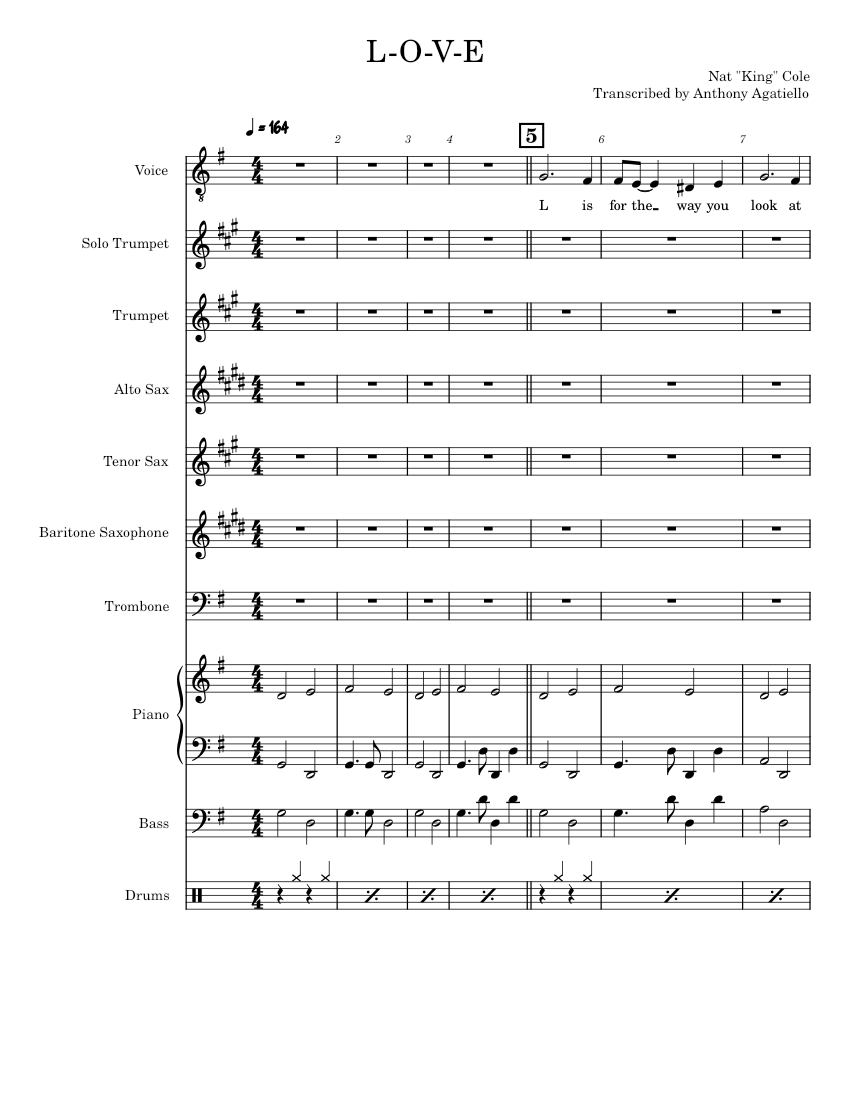 L-O-V-E (Nat "King" Cole) Full Score Sheet music for Piano, Trombone ...