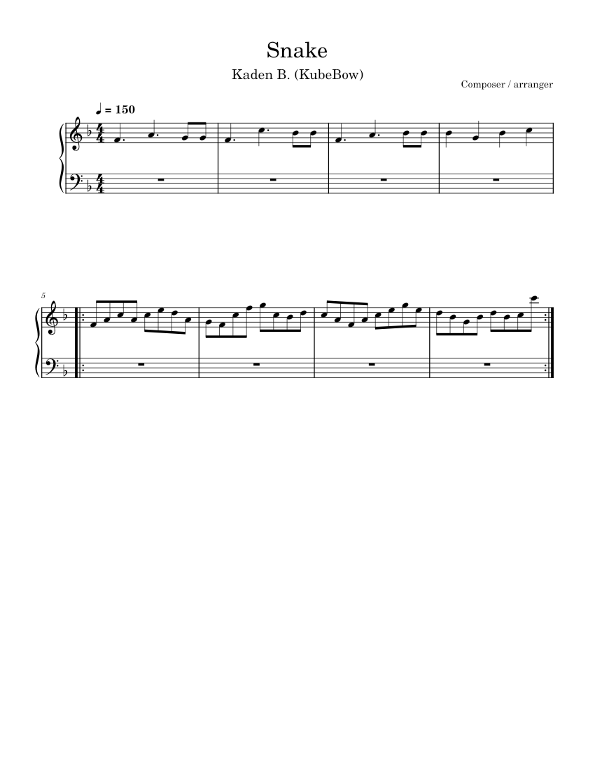 Snake - Kaden B. (KubeBow) Sheet music for Piano (Solo) Easy ...