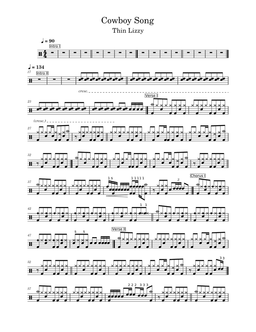 Cowboy Song - Thin Lizzy - Drum Sheet Sheet music for Drum group (Solo ...