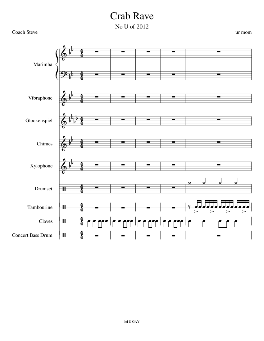 Crab_Rave_Front_Score Sheet music for Tambourine, Vibraphone ...