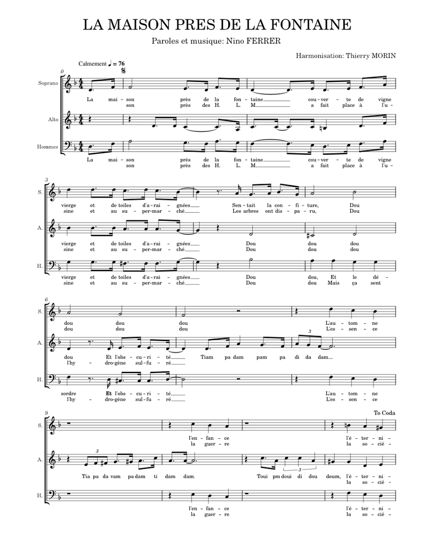 La maison pres de la fontaine – Nino Ferrer Sheet music for Soprano ...