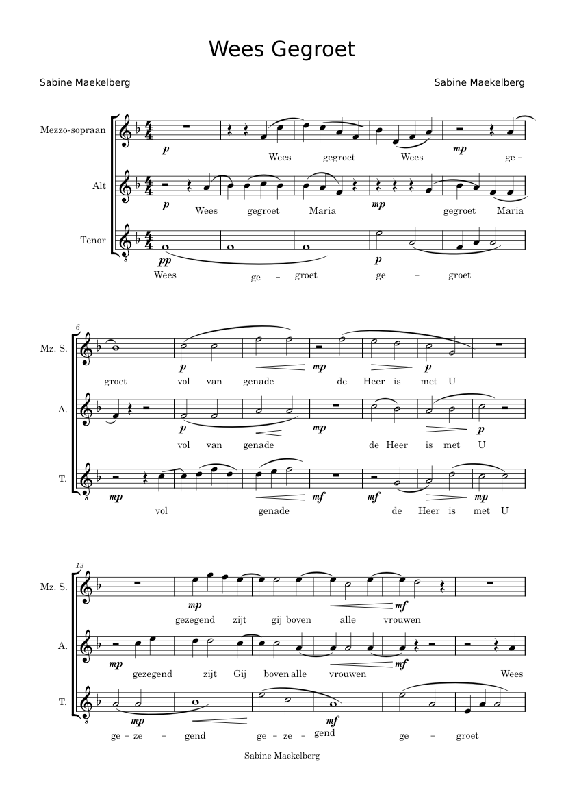 Wees Gegroet 1 - Sabine Maekelberg Sheet music for Synthesizer (A ...