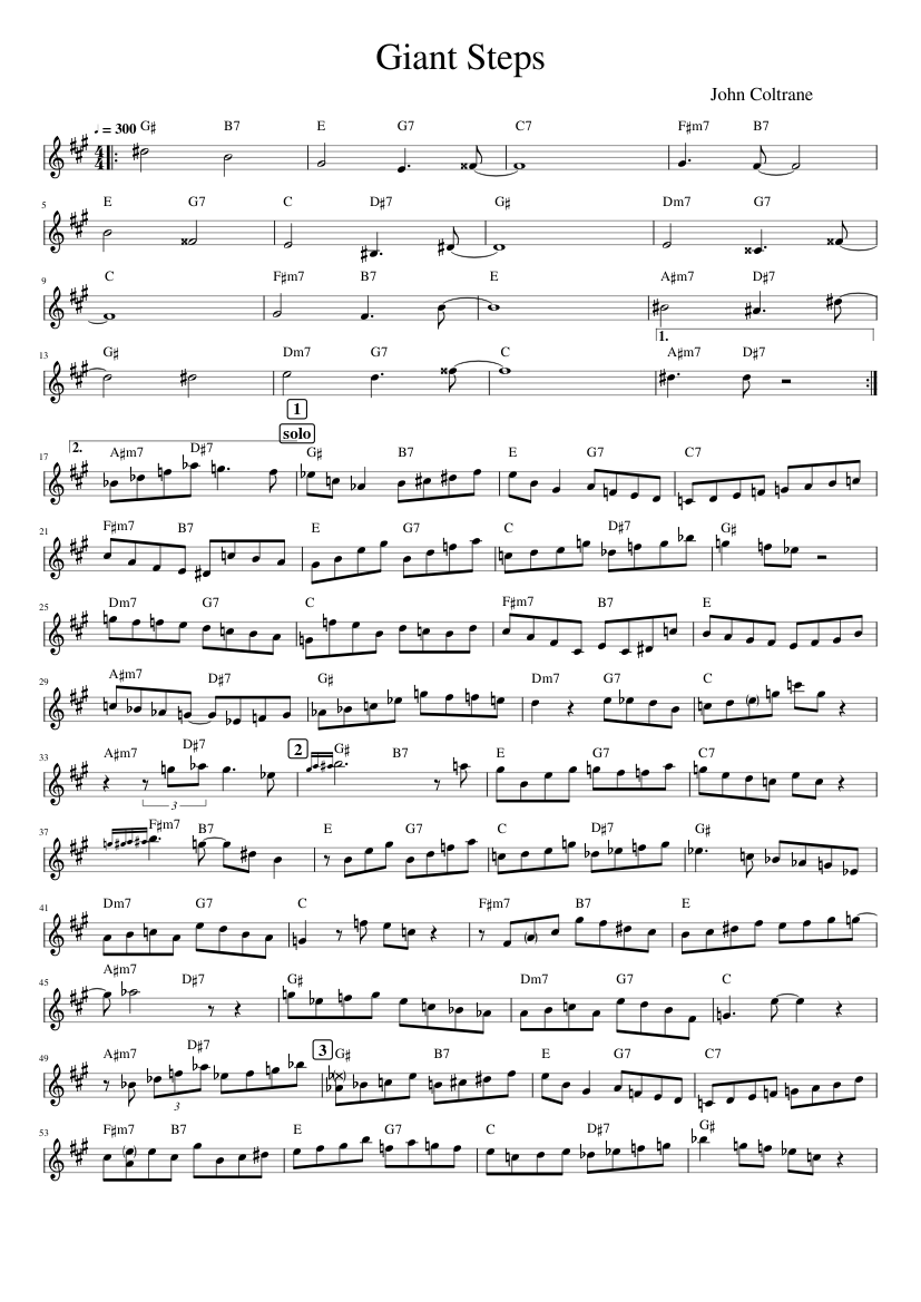 Giant Steps in Eb FullSOLO Sheet Music with Chords for Saxophone ...