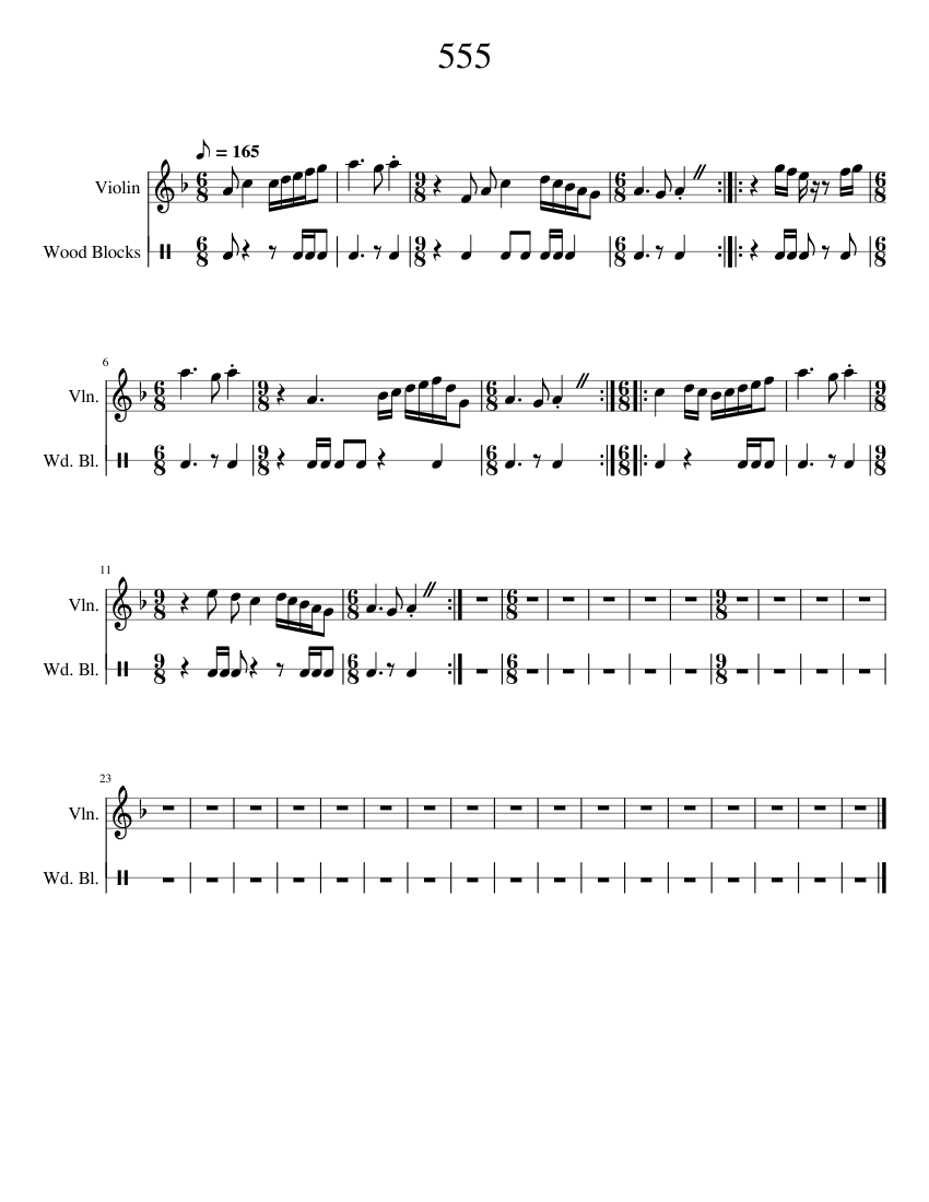 555 Sheet music for Violin, Woodblock (Mixed Duet) | Musescore.com