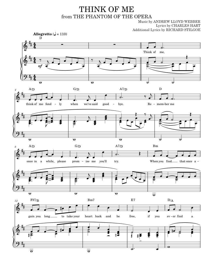 think of me Sheet music for Piano, Vocals by Andrew Lloyd Webber ...