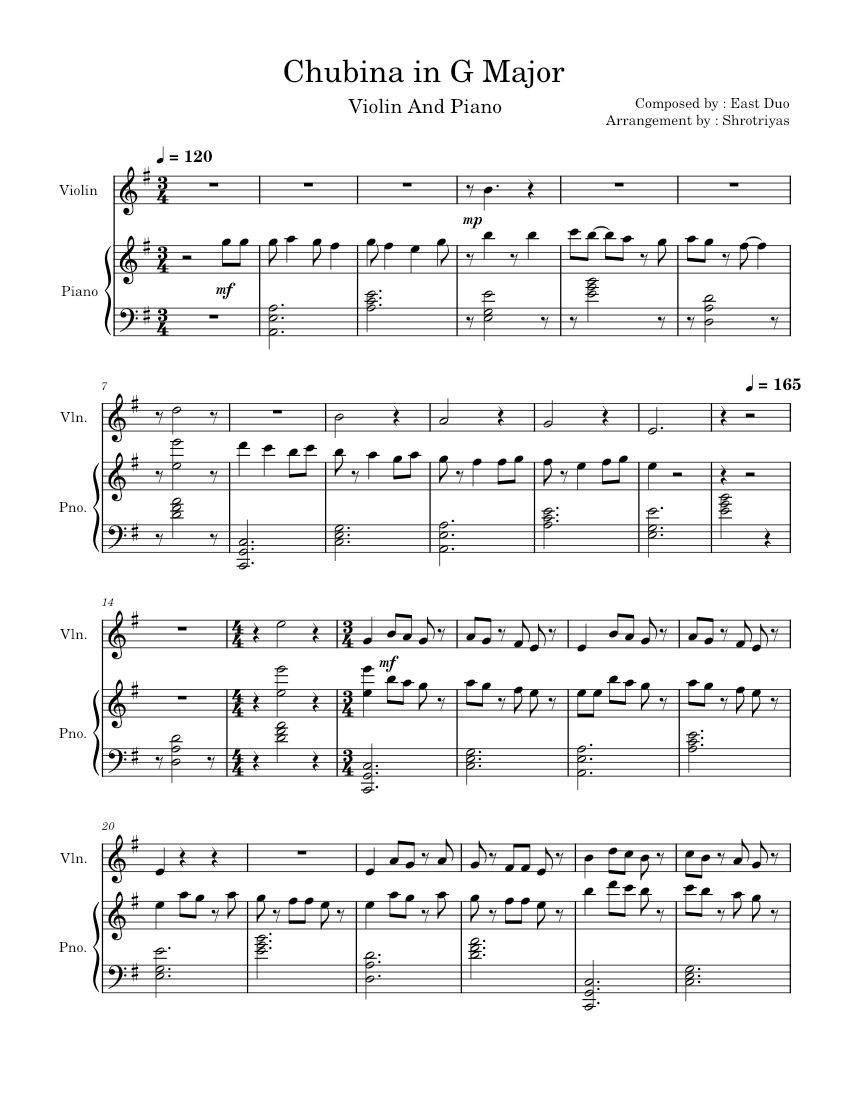 ჩუბინა ( Chubina ) - Violin and Keyboard Duo By East Duo Sheet Music ...