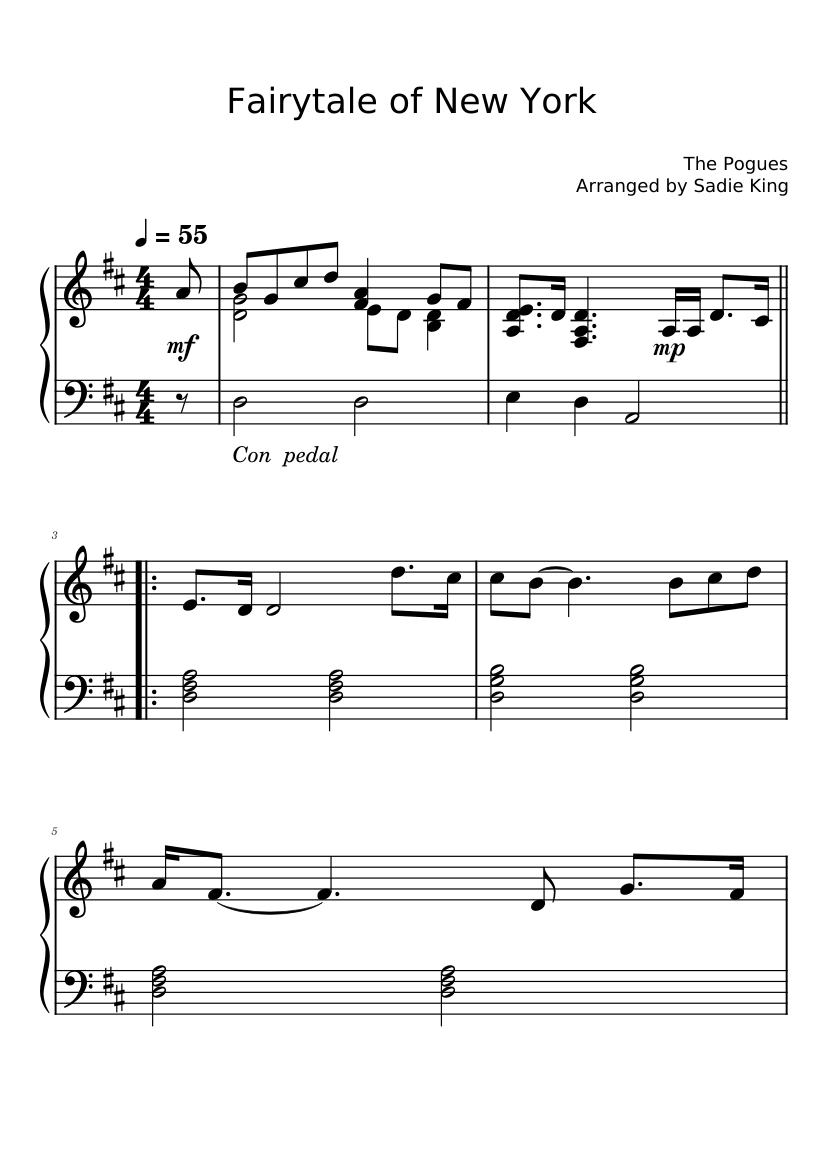 Fairytale of New York - easy piano Sheet Music for Piano (Solo ...