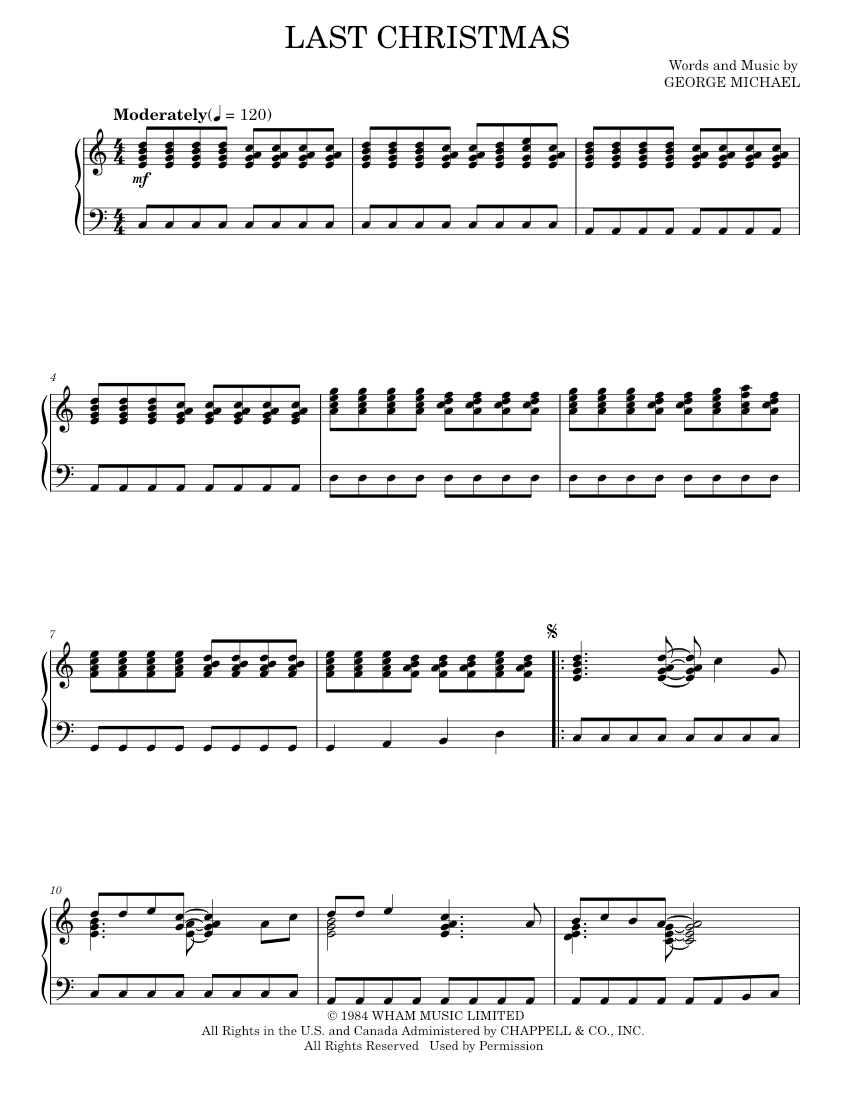 Play Official version of Last christmas sheet music by Wham! for Piano ...
