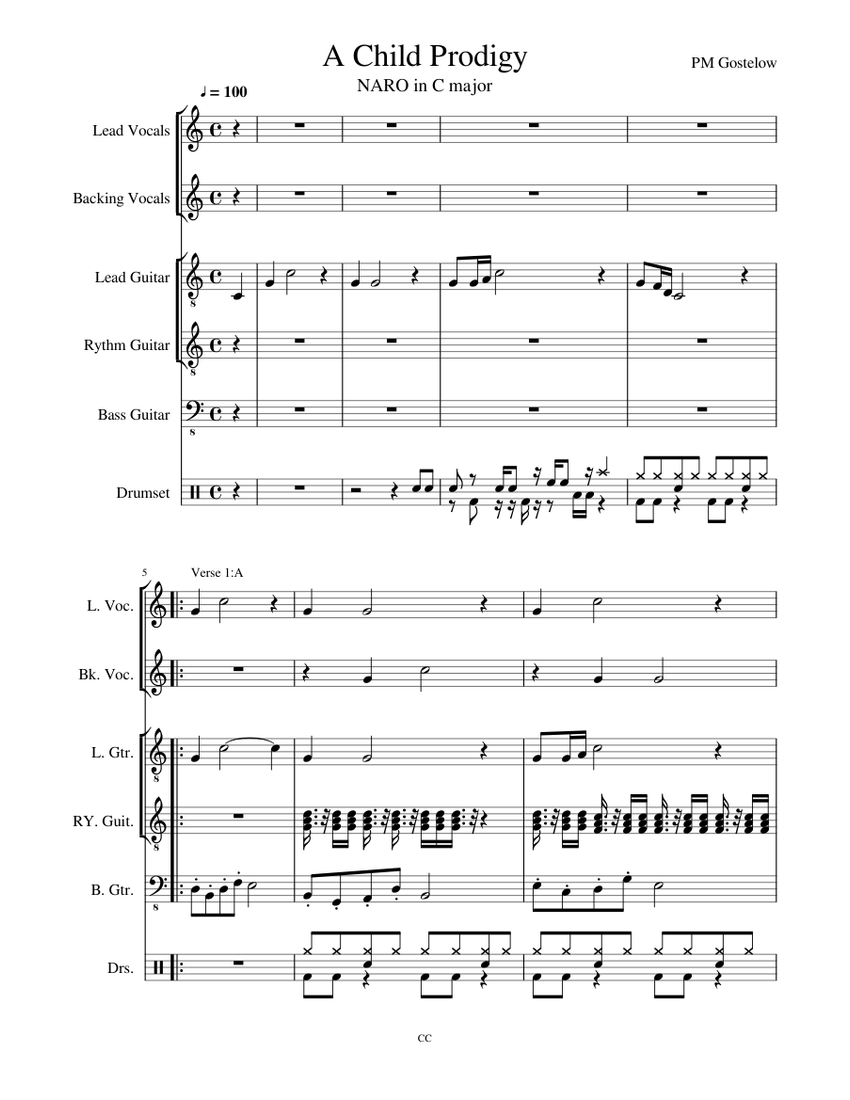 A Child Prodigy Sheet music for Vocals, Guitar, Bass guitar, Drum group ...