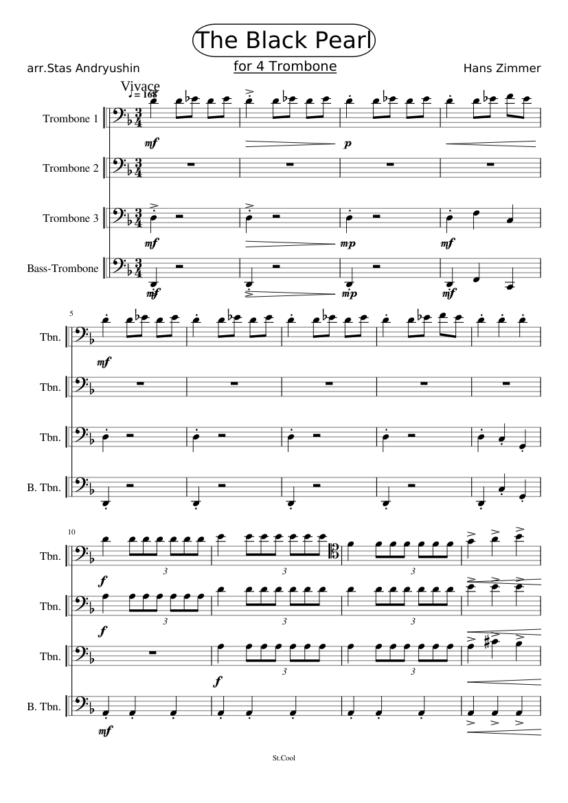 Pirates of the Caribbean - The Black Pearl Sheet music for Trombone ...