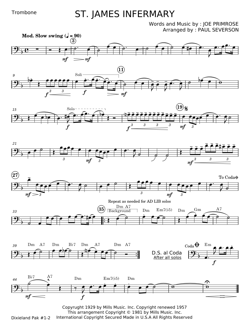 Saint James Infirmary - Joe Primrose Sheet music for Trombone (Solo) | Musescore.com