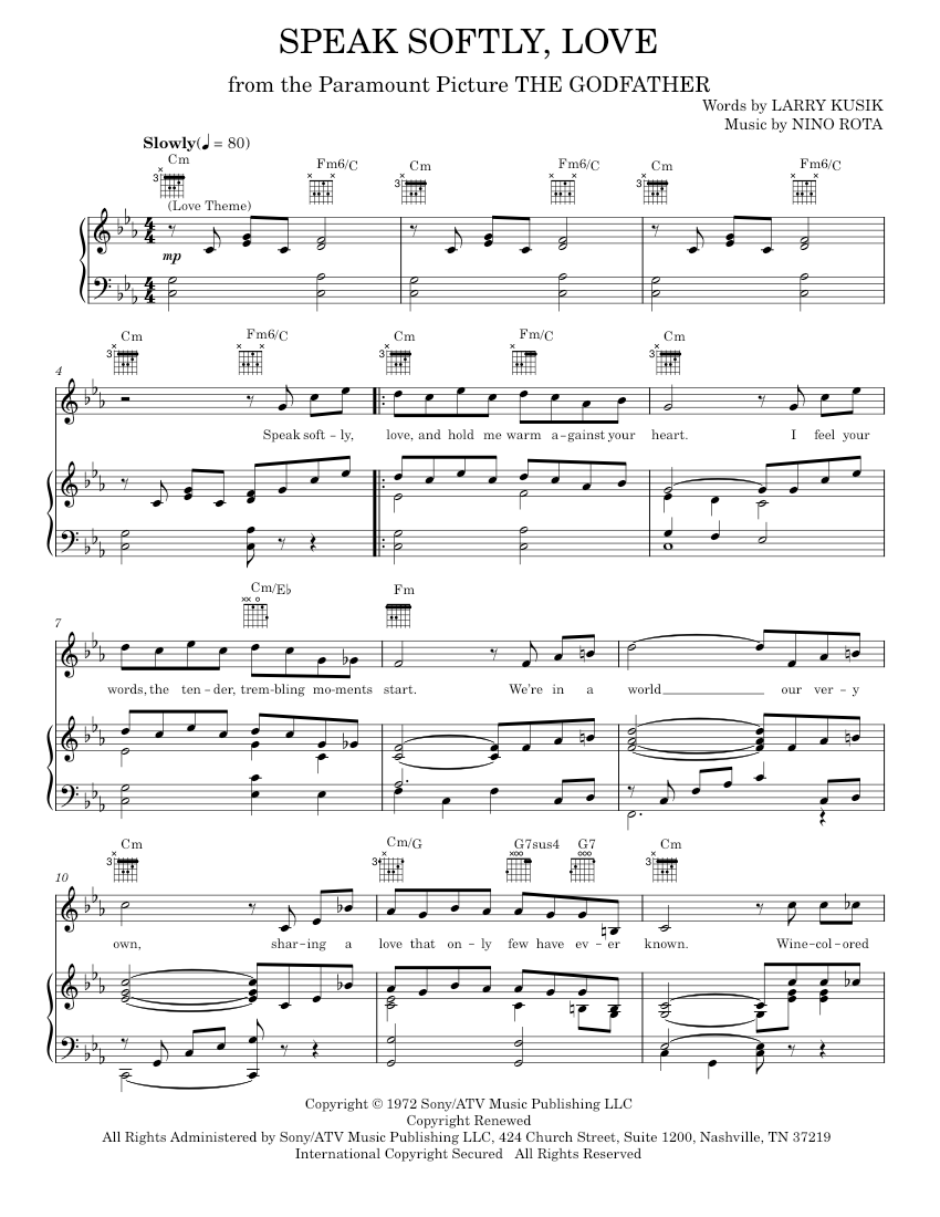 speak softly love Sheet music for Piano, Vocals by Andy Williams Official | MuseScore.com