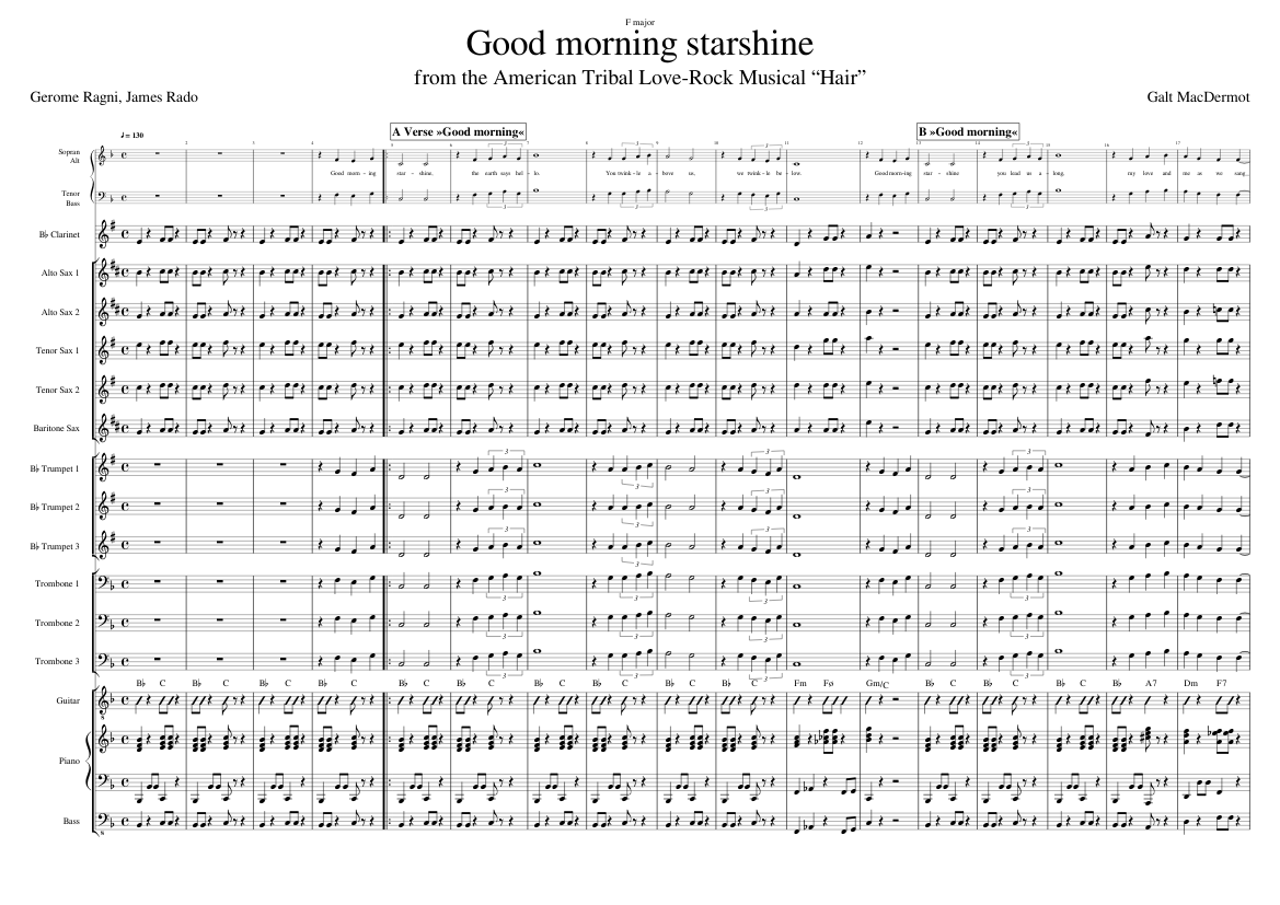 Musical “Hair”: Good morning starshine (arranged for big band) Sheet ...