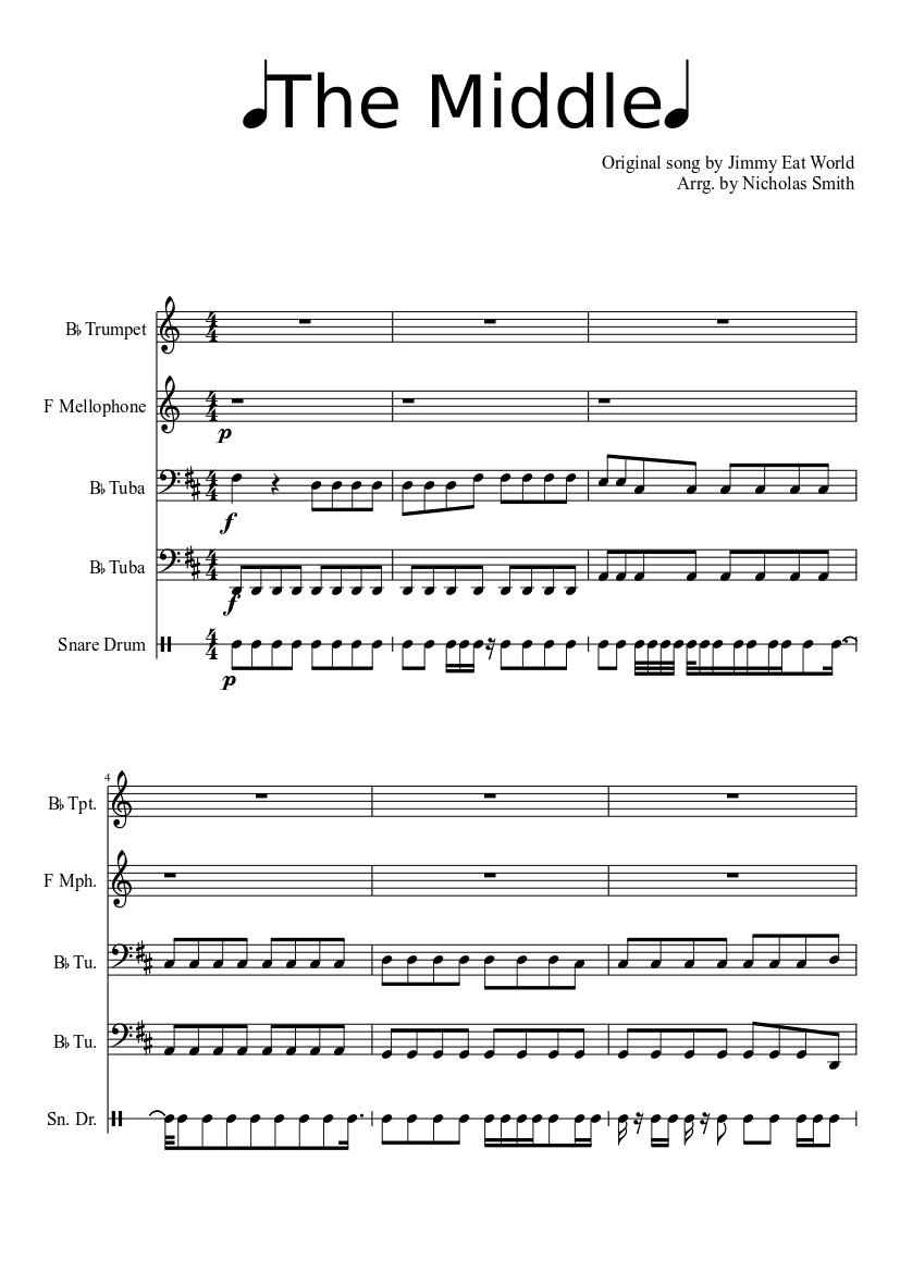 The Middle - Jimmy Eat World Sheet music for Tuba, Trumpet other (Mixed ...