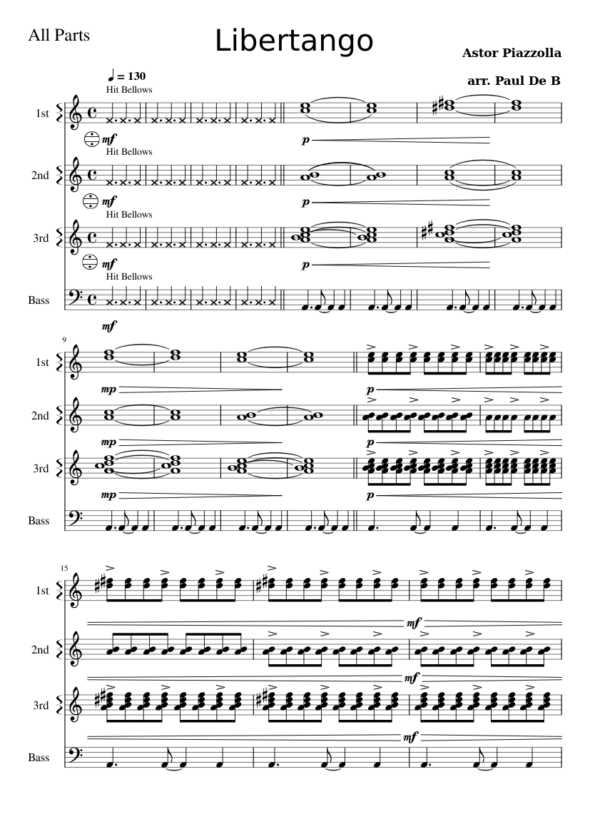 Libertango Sheet music for Accordion (Piano Quartet) | Musescore.com