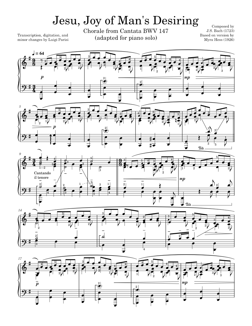 Jesu, Joy of Man's Desiring – Johann Sebastian Bach (based on Myra Hess ...