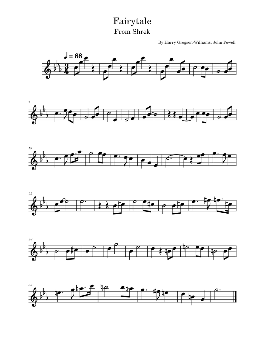 Fairytale – Harry Gregson-Williams - from Shrek Sheet music for Piano ...