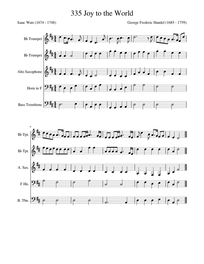 335 Joy to the World Sheet music for Trumpet other (Brass Duet ...
