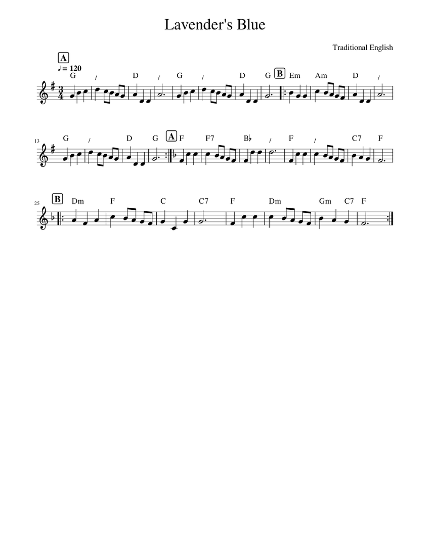 Traditional music - Lavender's Blue Sheet music for Piano (Solo) Easy ...