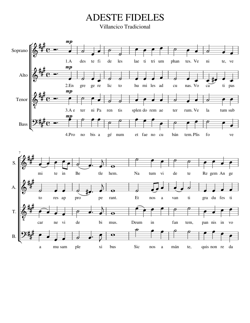 Adeste Fideles - John Francis Wade Sheet music for Soprano, Alto, Tenor, Bass voice (Choral ...