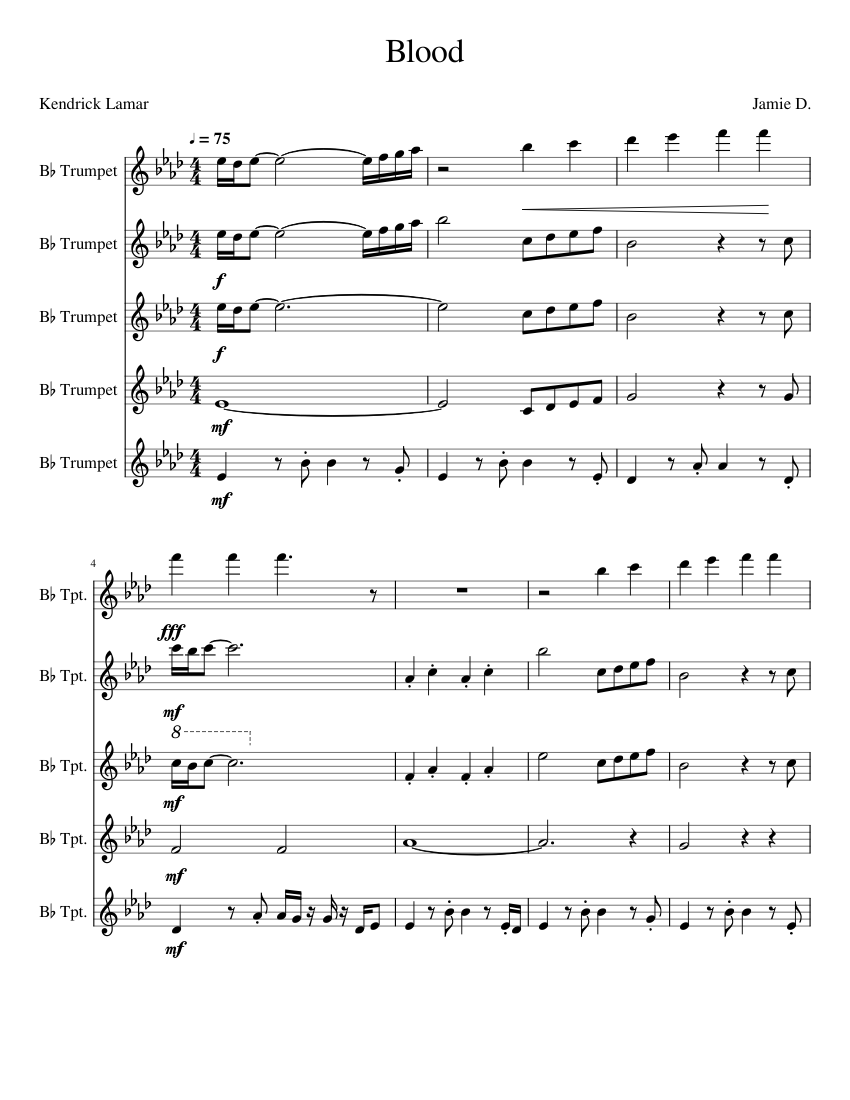 Blood Sheet music for Trumpet in b-flat (Mixed Quintet) | Musescore.com