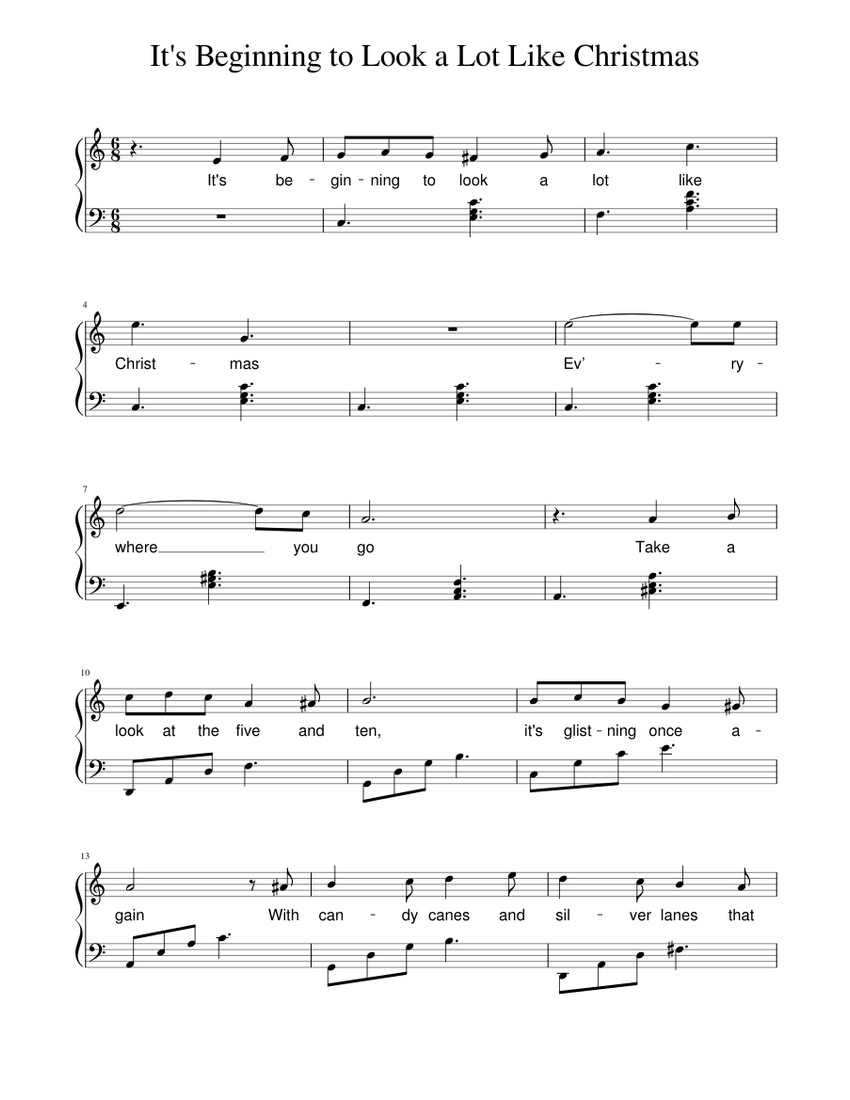 It s Beginning to Look a Lot Like Christmas Sheet music for Piano (Solo ...