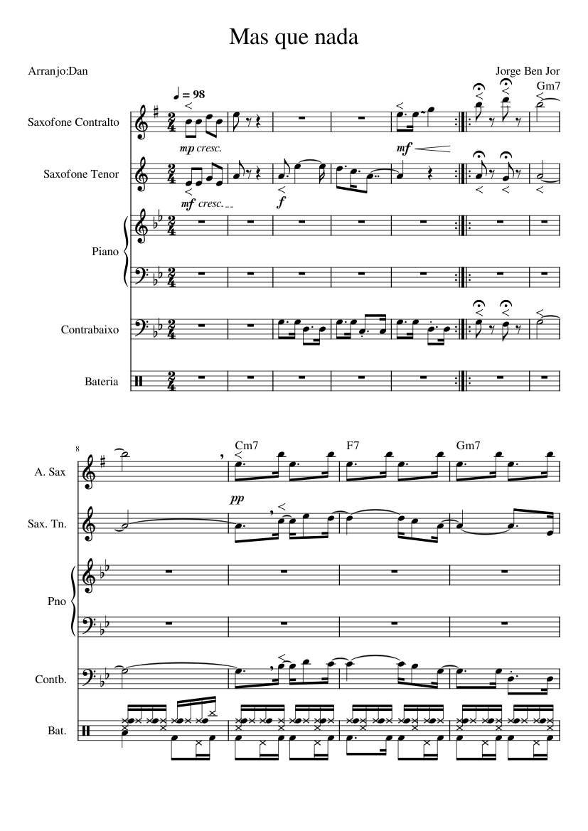 Mas_que_nada Sheet music for Piano, Saxophone alto, Saxophone tenor ...