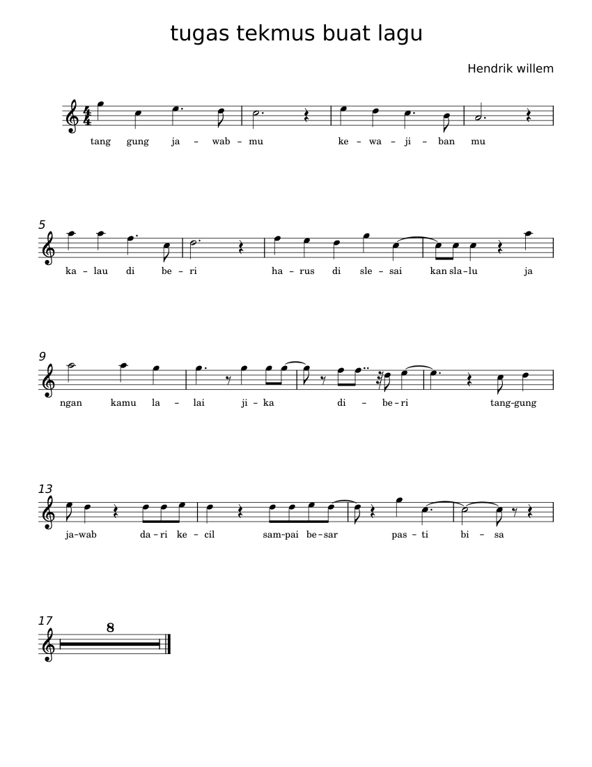 Tugas tekmus buat lagu - Hendrik Willem Sheet music for Vocals (Solo ...